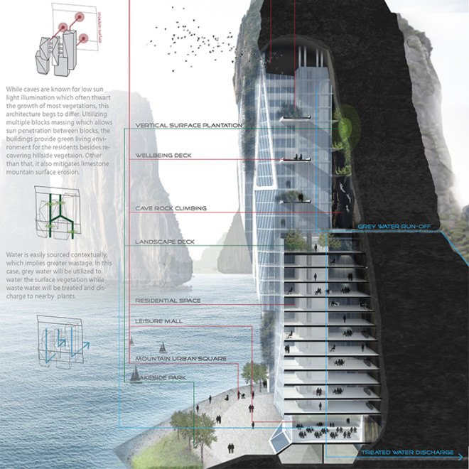 Limestone Skyscrapers salvage mining sites with beautiful design