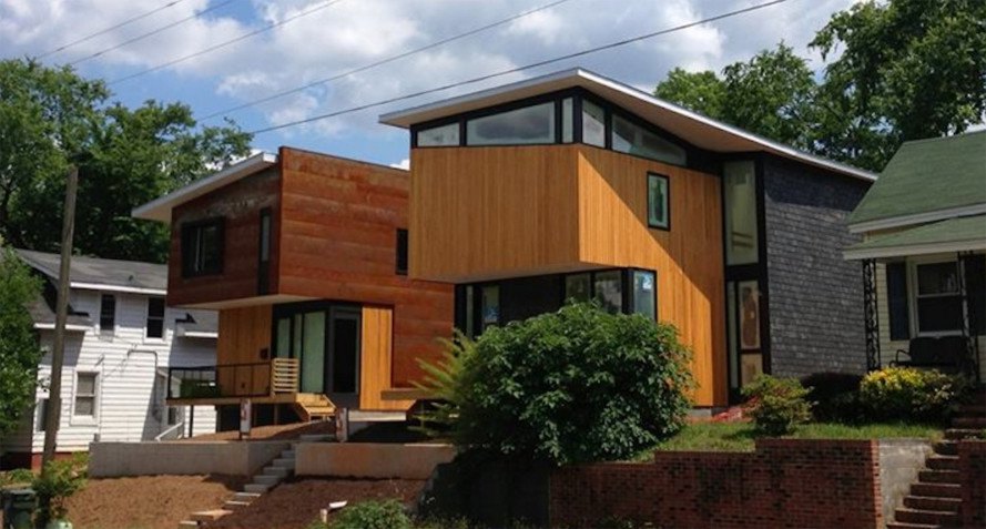 Two compact modern homes fill challenging empty lots in an old, urban ...