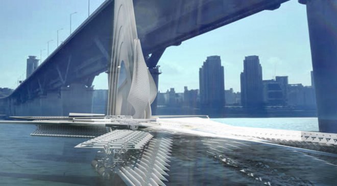 Floating, solar-powered 'dragonfly' bridge can sail to new locations