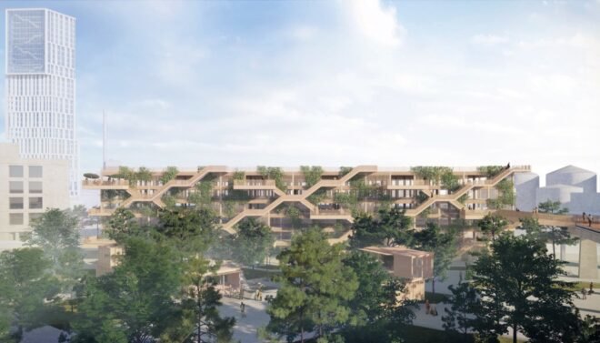 Denmark’s first timber parking garage will be enveloped in greenery